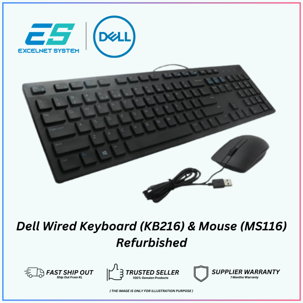 Dell Wired Keyboard KB216 & Optical Wired Mouse MS116 - REFURBISHED ...