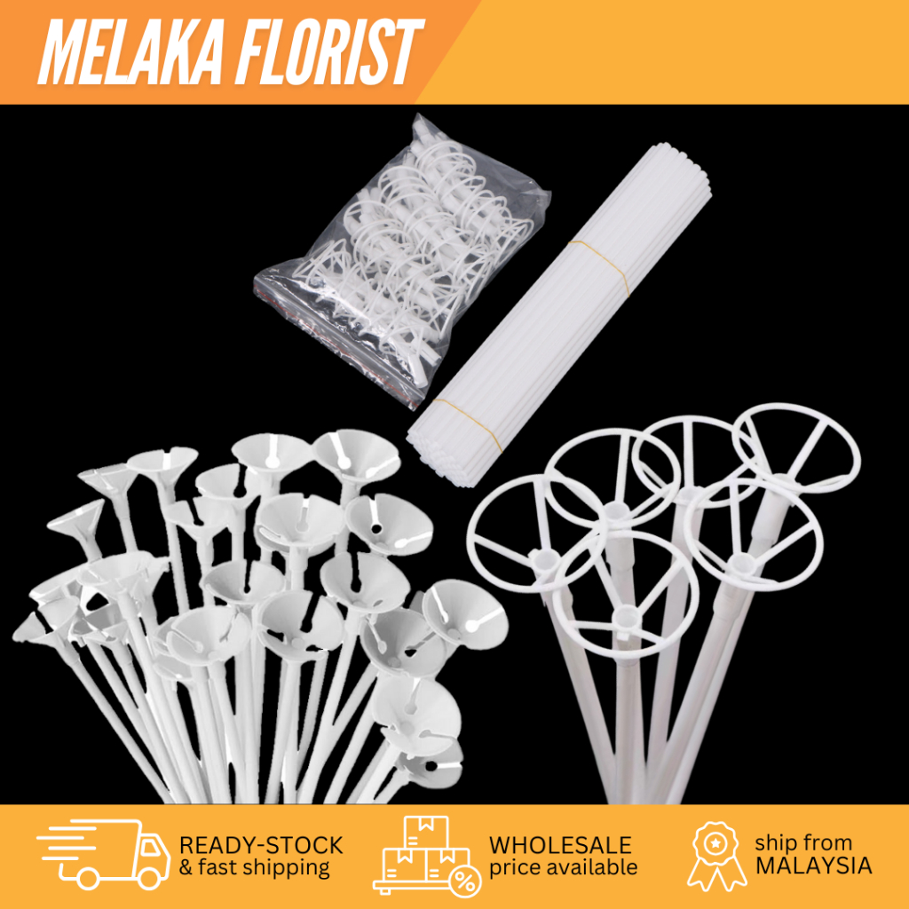 (50/100PCS) EXTRA LARGE BALLOON STICK Batang Belon White Bobo Foil Cup ...