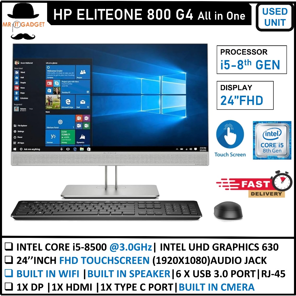 Hp Eliteone 800 G2/G3/G4/G5 AIO Core i5-8th Gen24"inch Touchscreen Win 11 (1 YEAR WARRANTY T&C ...