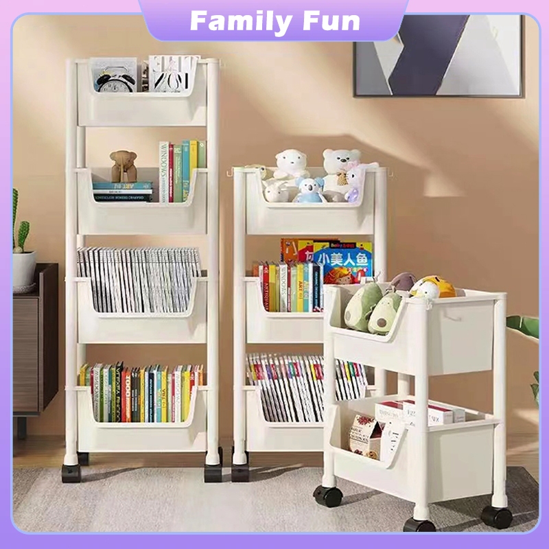 Family Fun Storage Rack With Wheels Movable Book Shelf Rack Multi-Layer ...