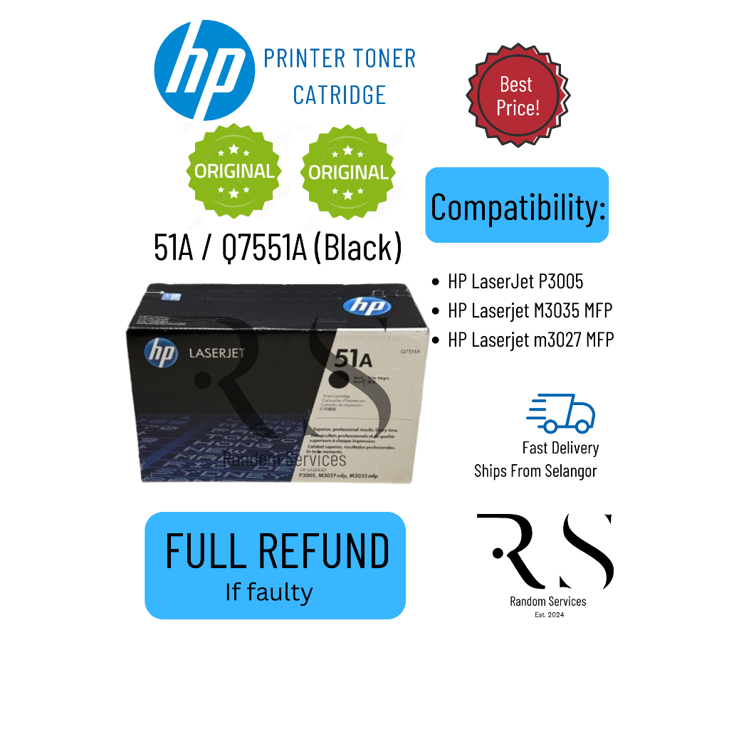Original HP LaserJet Toner Cartridge 51A Black (Q7551A) for P3005 ...