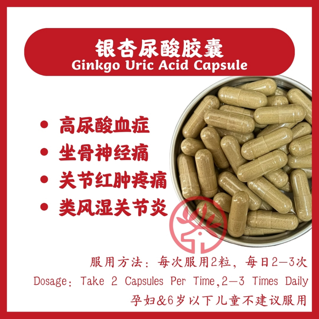 银杏尿酸胶囊 （特效浓缩） Ubat Ginkgo Uric Acid Capsule 尿酸丸 尿酸药 尿酸草药 银杏尿酸丸 Gout ...