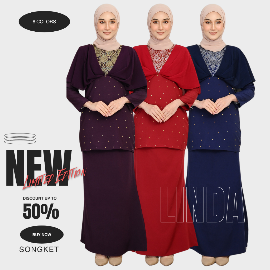 LINDA BAJU KURUNG DEWASA SONGKET RAYA 2025 NEW ARRIVAL IN 8 COLORS ...