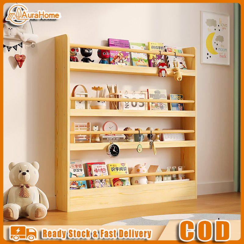 Wooden Book Shelf Rak Buku Bookcase Against Wall Book Rack Bookshelf ...