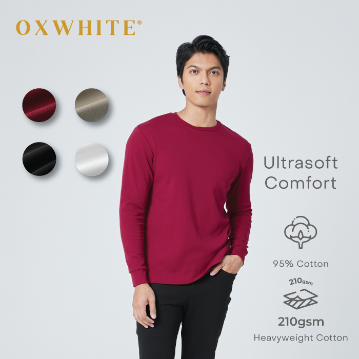 Oxwhite Men Premium Cotton Long Sleeve Crew Neck Tee | Shopee Malaysia