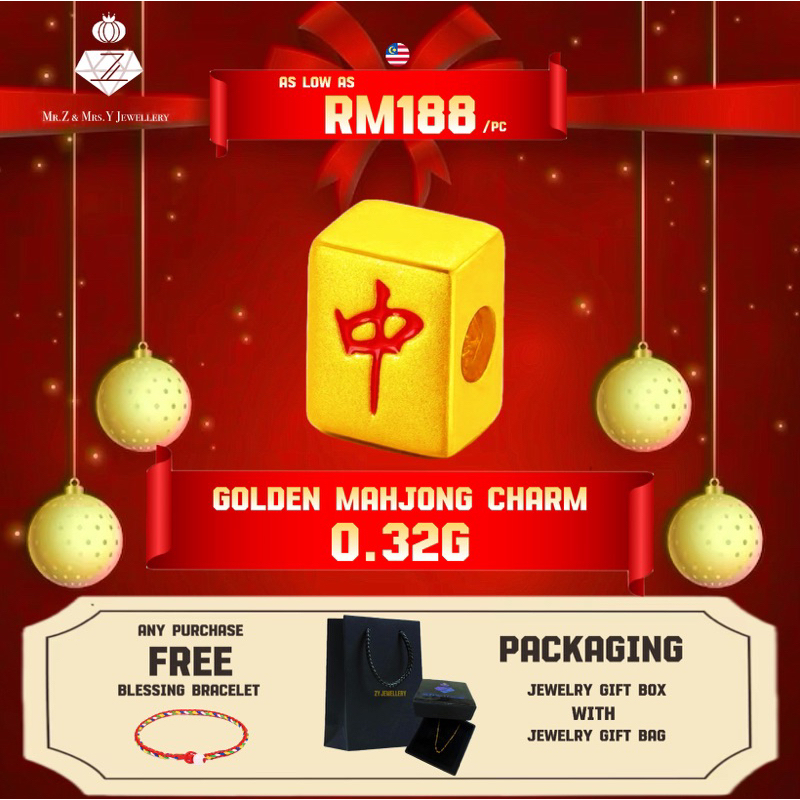 Zy Jewellery 3D 999 Pure Gold Mahjong 0.32g Golden Bracelet (M88) | Shopee Malaysia