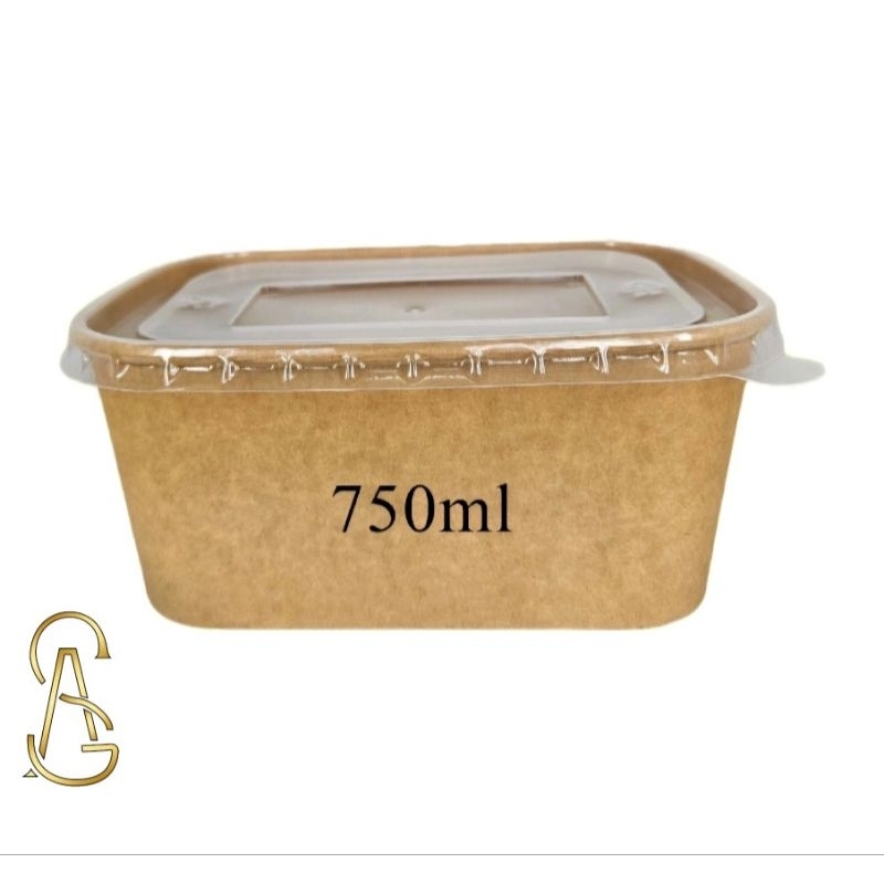 [Premium] 750ml with PP Lid Kraft Paper Rectangular Lunch Bowl Food Box Container (10pcs ...