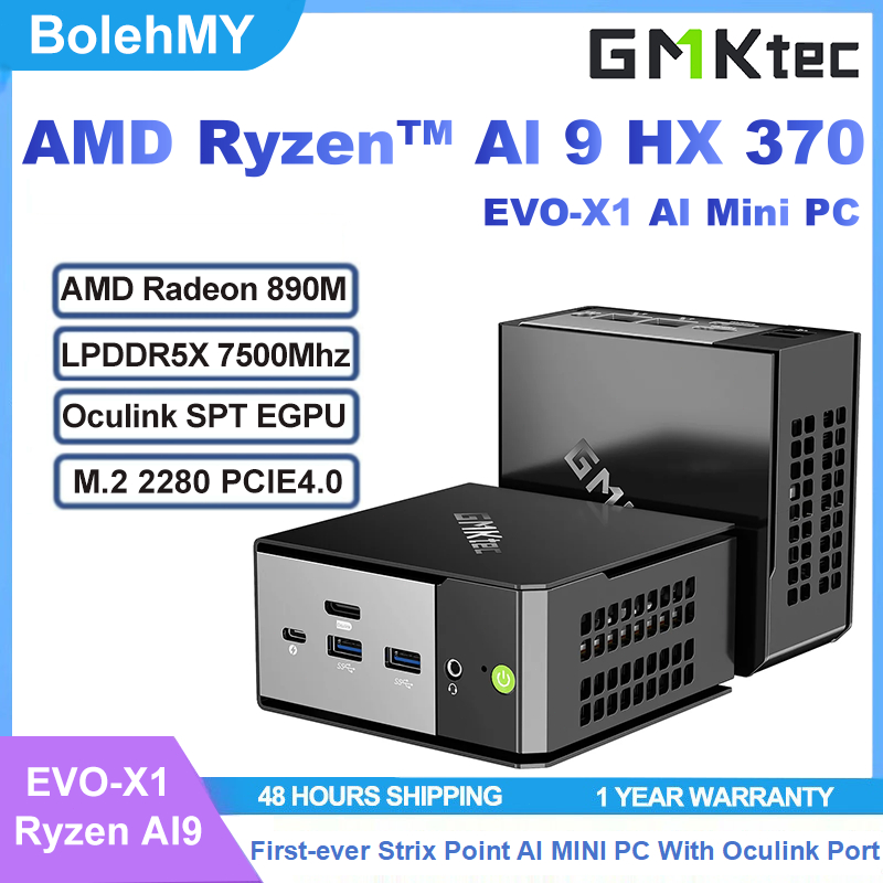 GMKtec AMD Ryzen™ Al9 HX 370-EVO-X1 AI Radeon 890M LPDRR5X 7500Mhz PCIE4.0 Oculink Gaming MINI ...