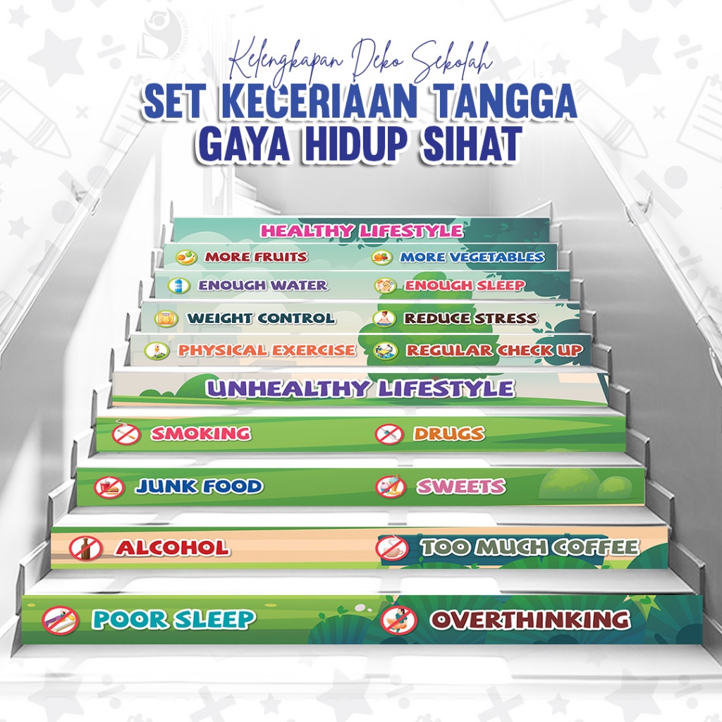 🌼1 DAY SHIP🌼 Banner Hiasan Tangga (Gaya Hidup Sihat) Sekolah Ceria ...