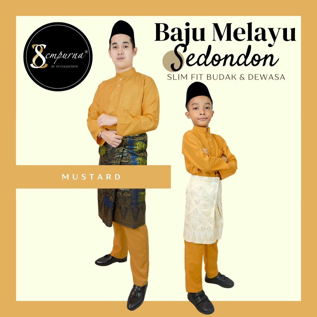 BAJU MELAYU SEMPURNA 2025 SLIM FIT COTTON YELLOW MUSTARD SEPASANG ...