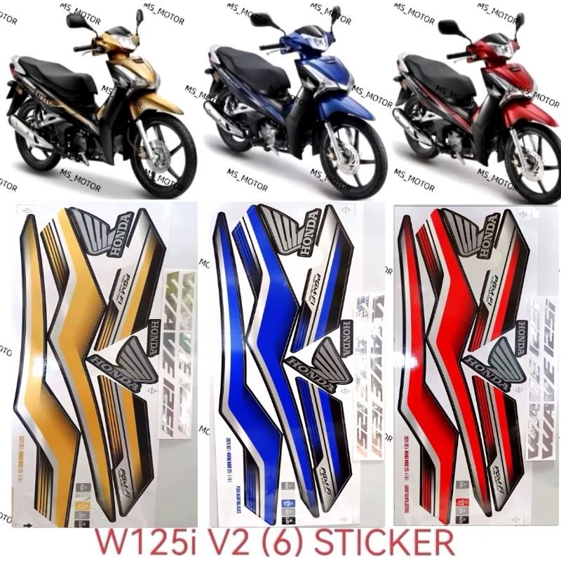 WAVE 125i V2 BODY COVER STICKER STRIPE COVER SET (6) WAVE125i V2 GOLD ...