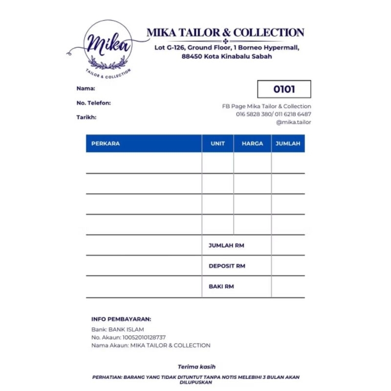 Buku resit/ bill book 3ply saiz 10.5cm x 15cm (2 biji) boleh letak nama ...