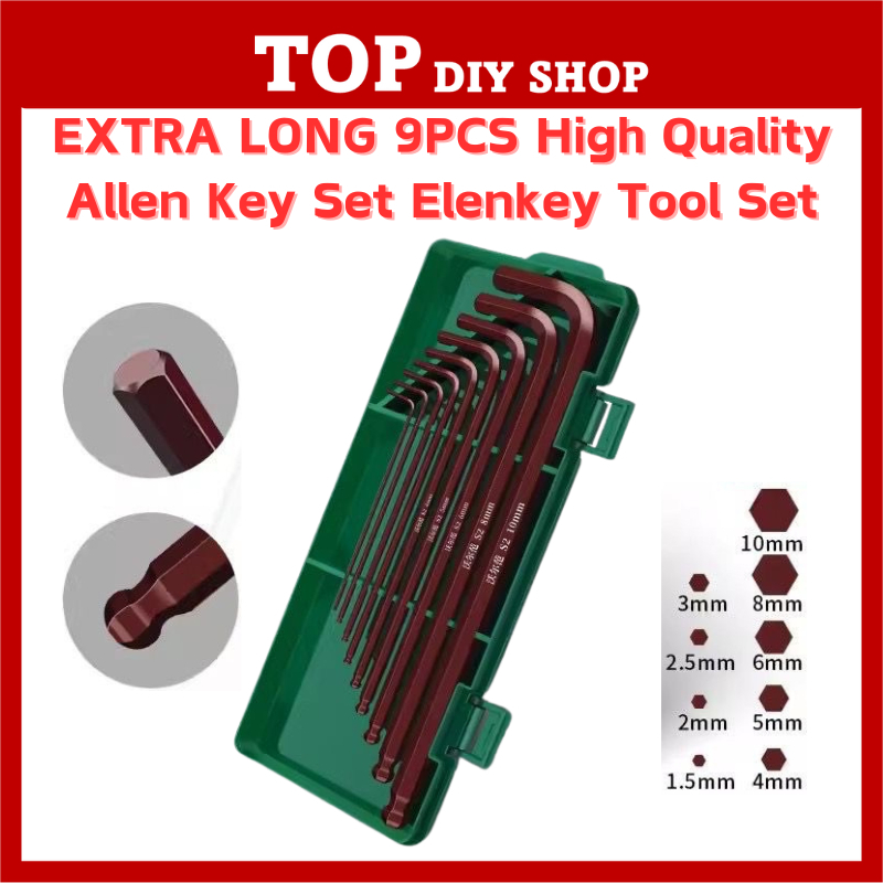 🔥EXTRA LONG🔥9pcs High Quality Allen Key Set Elenkey Tool Set Wrench Set ...