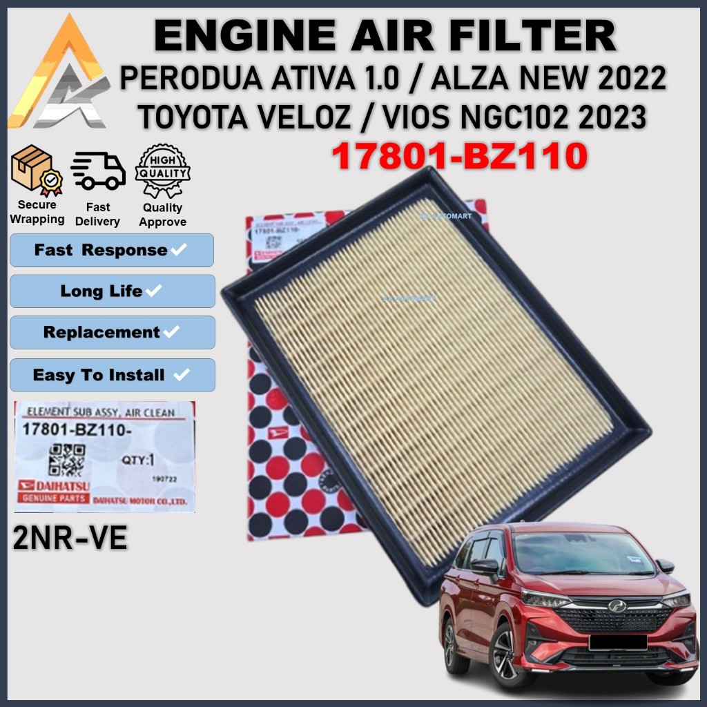 17801-BZ110 ENGINE AIR FILTER PERODUA ATIVA 1.0 TURBO / ALZA NEW 2022 ...