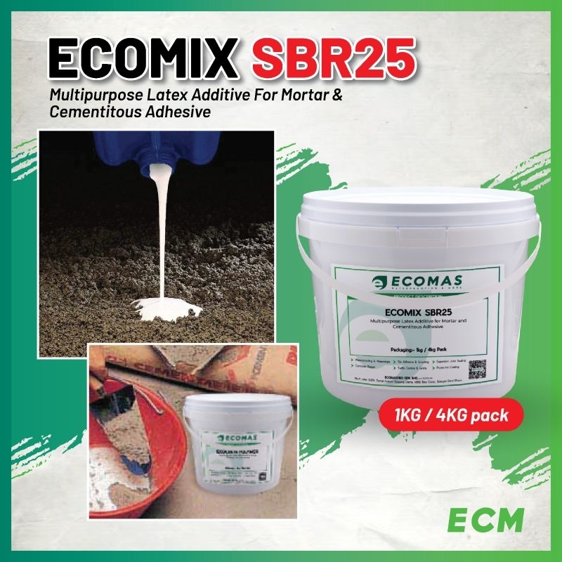 ECOMIX SBR25 (4KG/ 1KG PACK) LATEX CEMENT ADDITIVE / GAM LATEX BERPOLIMER TINGGI / SUSU GAM ...