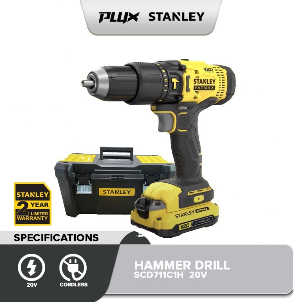 STANLEY SCD711C1H 20V FATMAX Cordless 13mm 1500rpm Hammer Drill Multi ...