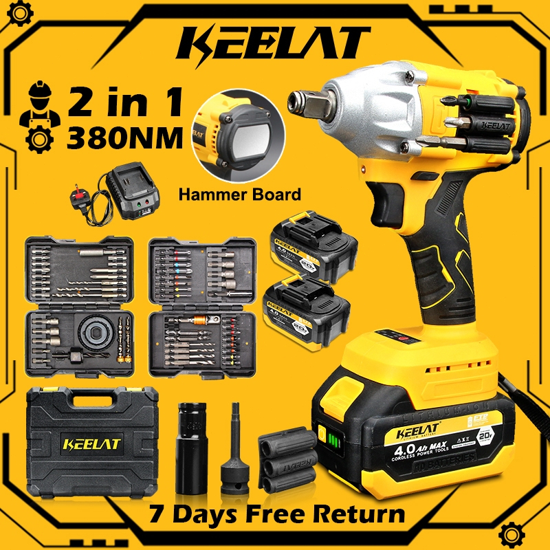 KEELAT KID001S Impact Wrench Cordless 20V 4Ah Battery 380N.m 1/2 in ...