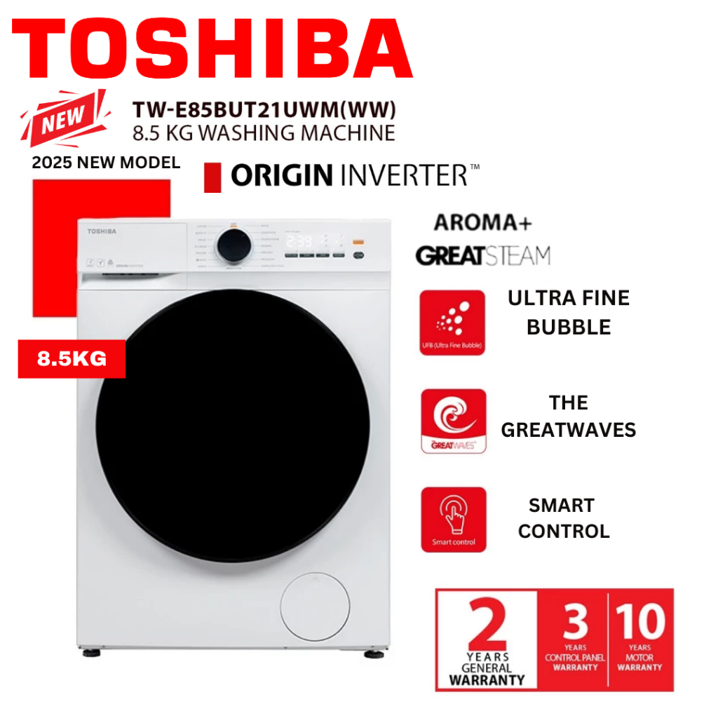 Toshiba 8.5KG Origin Inverter Front Load Washer Washing Machine TW-E85BUT21UWM(WW) | Shopee Malaysia