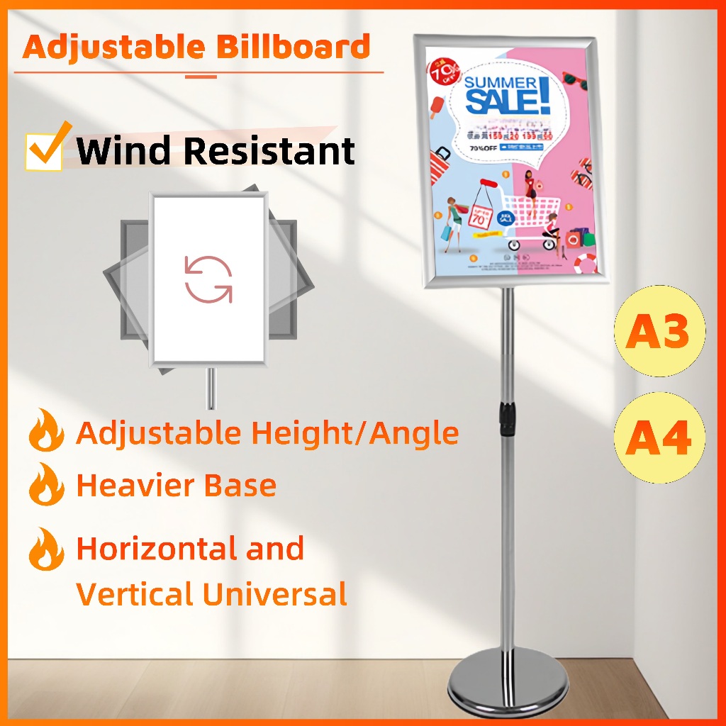 A3/A4 Silver Sign Stand Stainless Steel Guide Signage Advertising ...