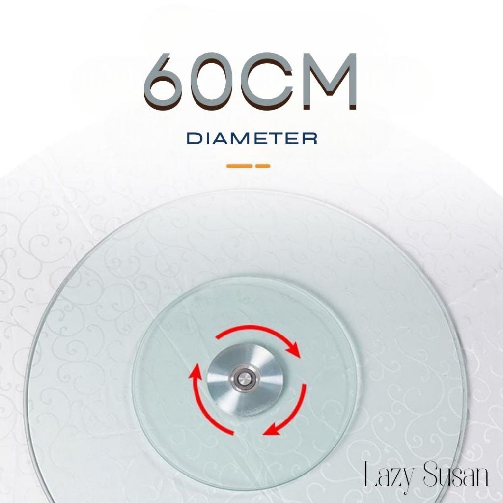 60CM Lazy Susan Tempered Glass Top Swivel Plate For Dining Table Turn ...