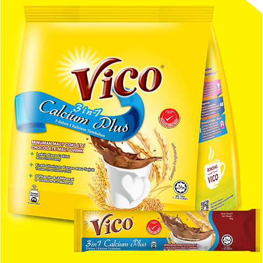 Vico 3 in 1 CALCIUM PLUS Chocolate Malt Drink (12 sachets x 32g ...