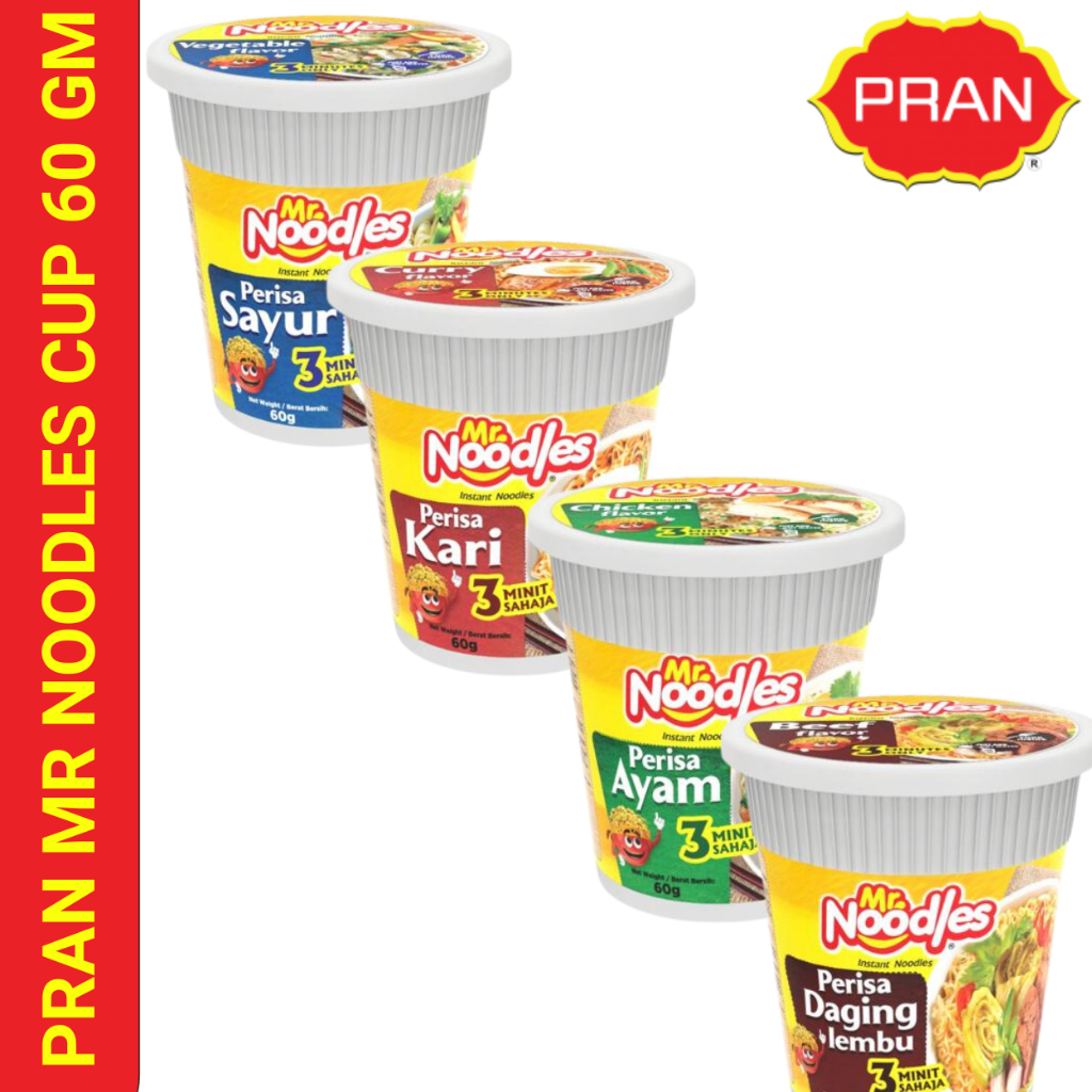 PRAN MR. NOODLES CUP CHICKEN/VEGETABLE/KARI/DAGING 60GM | Shopee Malaysia