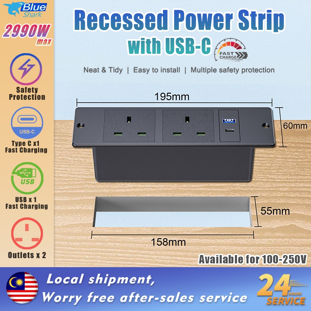 Heavy Duty Extension Plug Socket 2990W Desktop Recessed Power Strip ...