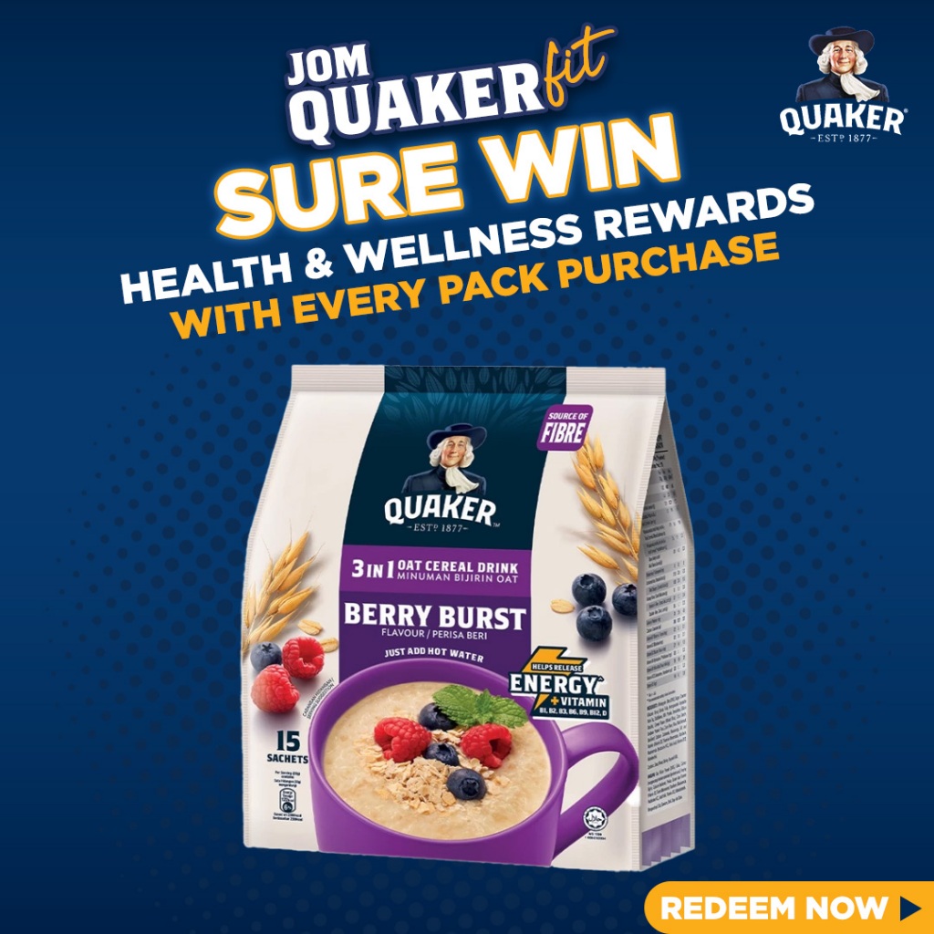 QUAKER 3 in 1 Oat Cereal Drink - Berry Burst (30g x 15's) | Shopee Malaysia