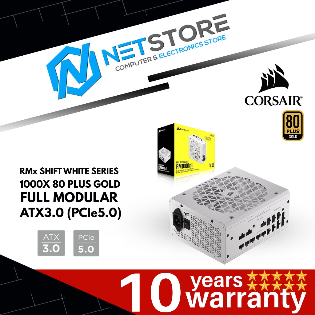 CORSAIR RMx SHIFT WHITE SERIES 1000X 80 PLUS GOLD FULLY MODULAR ATX3.0 ...