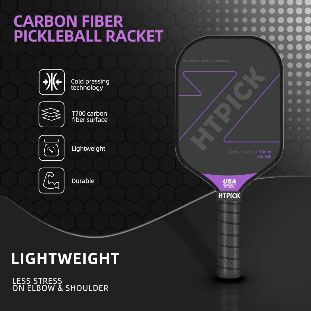 HTPick Pickleball Paddle T700 Carbon Fibre USAPA Approved Purple Paddle ...