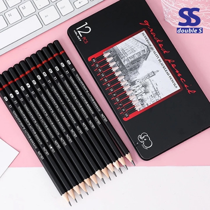 2H-8B Drawing Sketch Graphic Pencil Set 12 pcs/Metal Box/Art Supplies ...