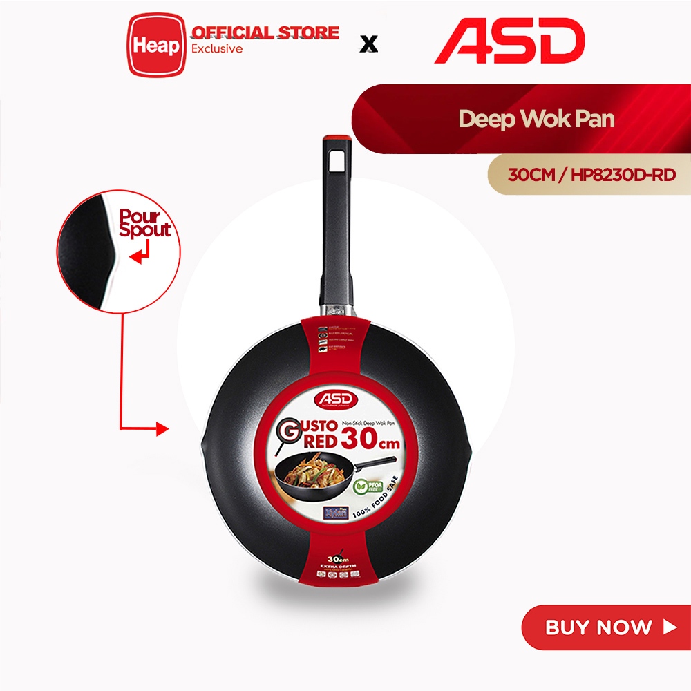 ASD Gusto Red Series 30CM Deep Wok Pan with Pouring Spouts - (30CM ...