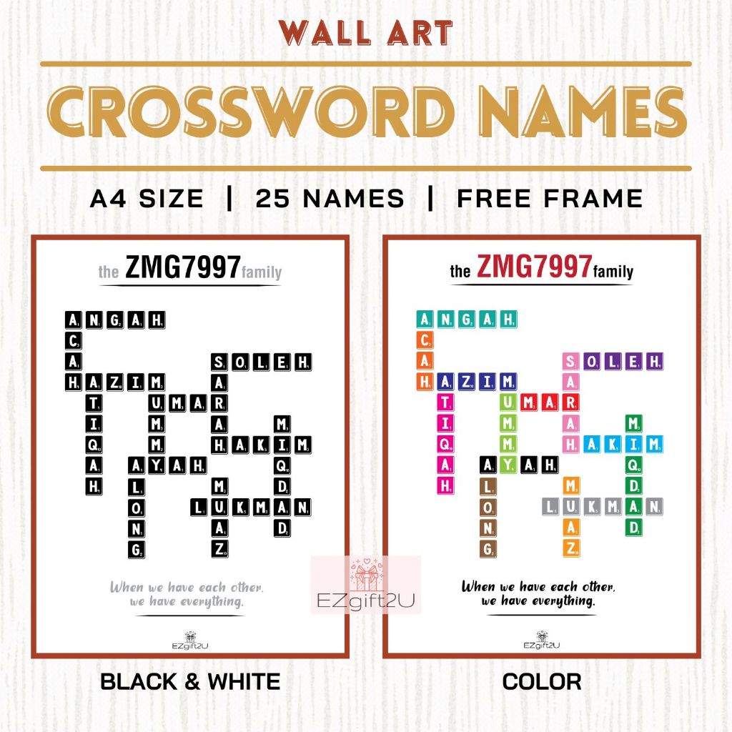 CROSSWORD NAME FRAME | Scribble Family Friend Event Wall Art Hiasan ...
