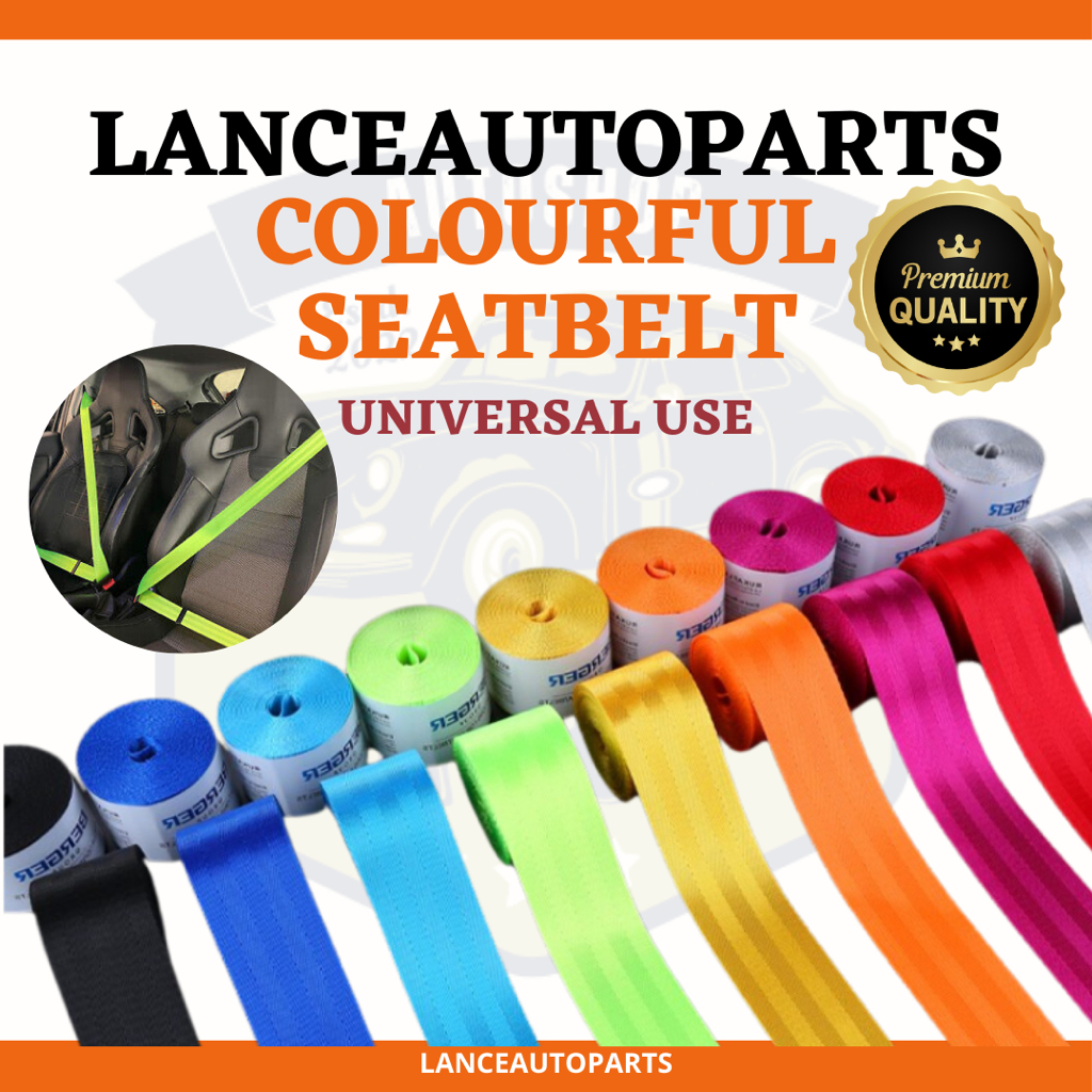 COLOURFUL UNIVERSAL Car Seat Belt Front Safety Webbing Fabric Strap 3 ...