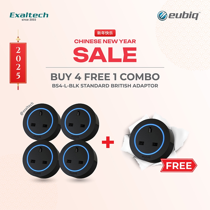 Eubiq Standard British Adaptor [Buy 4 Free 1] BS4-L-BLK | Shopee Malaysia