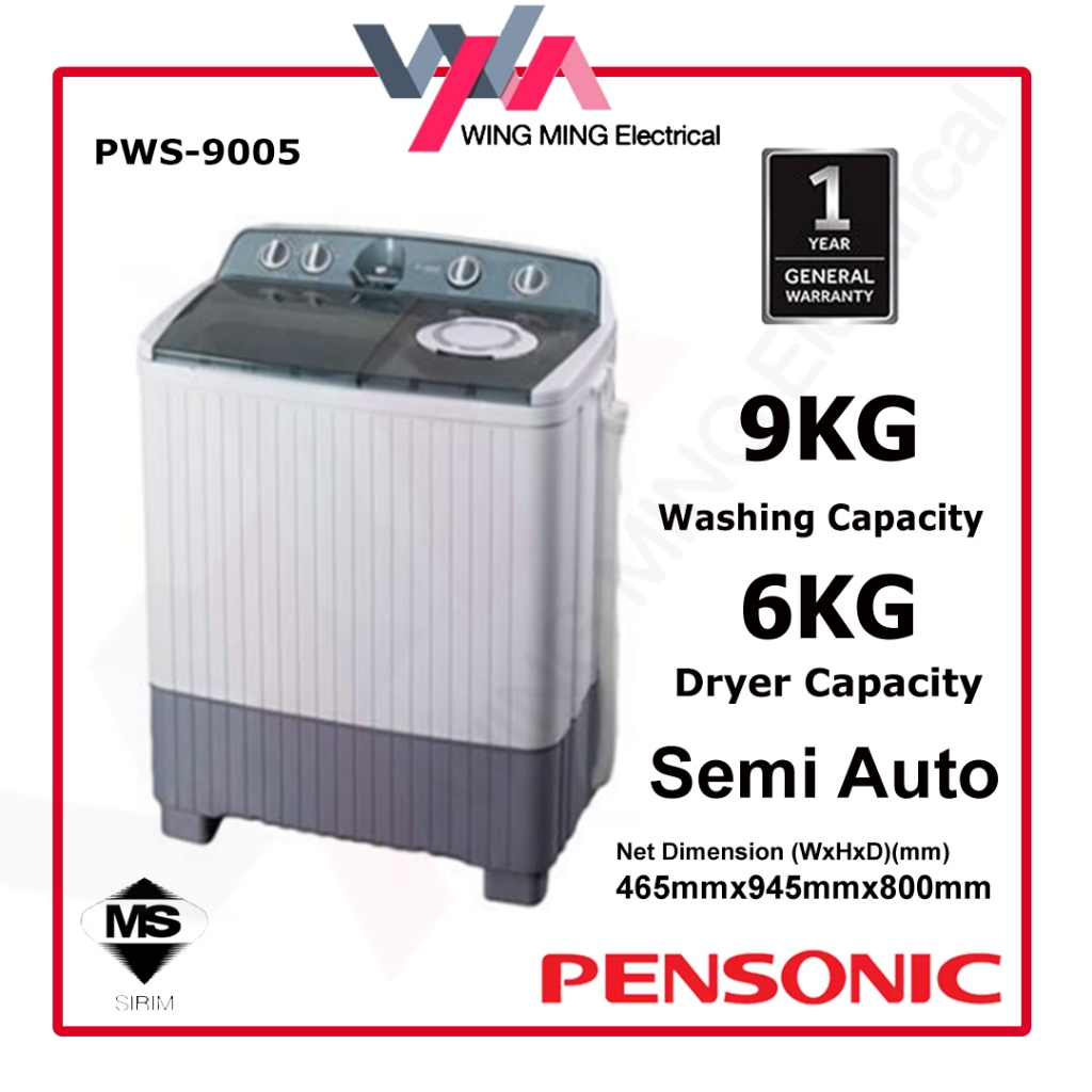 PENSONIC 9KG Washing Machine Semi Auto Top Load Washer/Mesin Basuh Auto ...