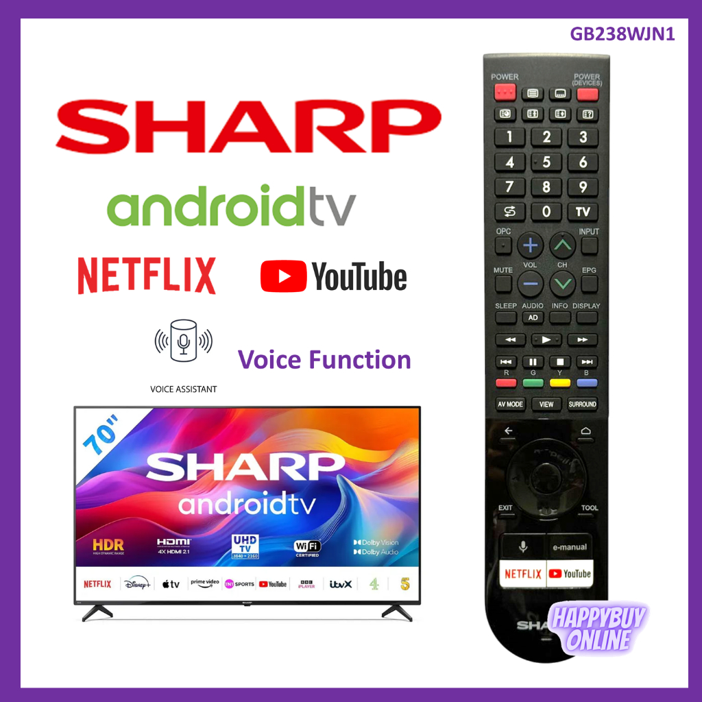 GB238WJSA Sharp Aquos Android TV Remote Control Voice Function Remote ...