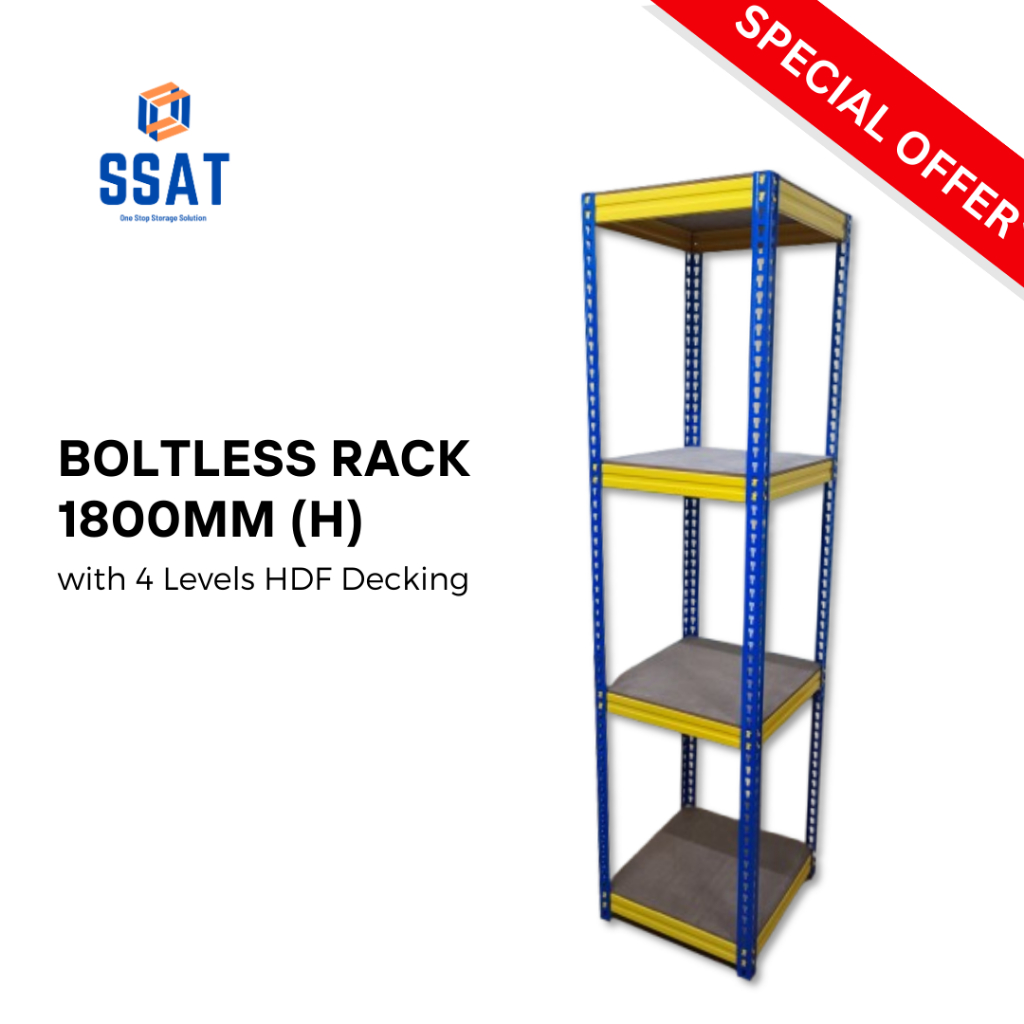 SSAT Adjustable Metal Boltless Rack 4 level HDF shelves Rak Besi Dapur ...
