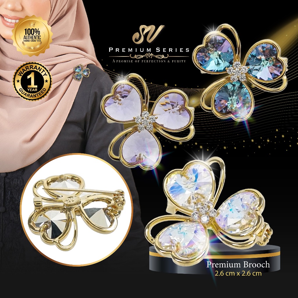 Sv Premium Pin Tudung Design Bunga Hati Mewah Austria Crystal Flower ...
