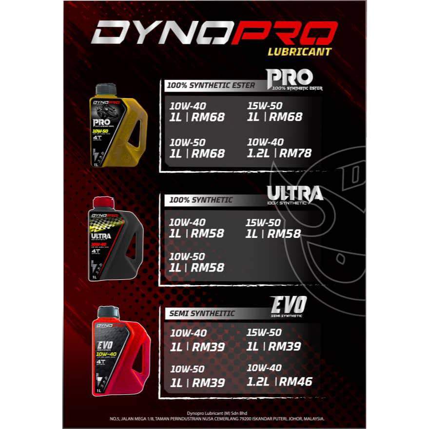 DYNO PRO RACING 4T OIL SEMI SYNTHETIC / 100% FULLY SYNTHETIC / 100% ...