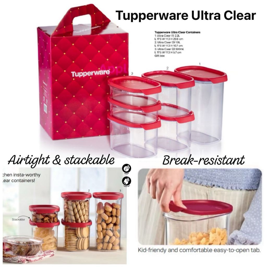 2070 Tupperware Ultra Clear Containers Set with Gift Box (500ml/ 1L/2 ...