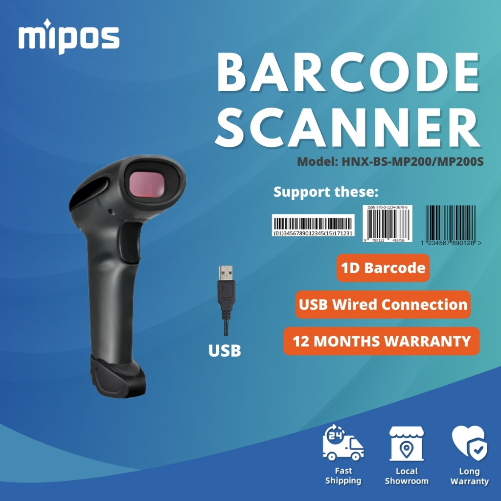 HENEX MP200 / MP200S 1D Barcode Scanner USB Wired | USB Scan Inventory Stock POS System | Shopee ...
