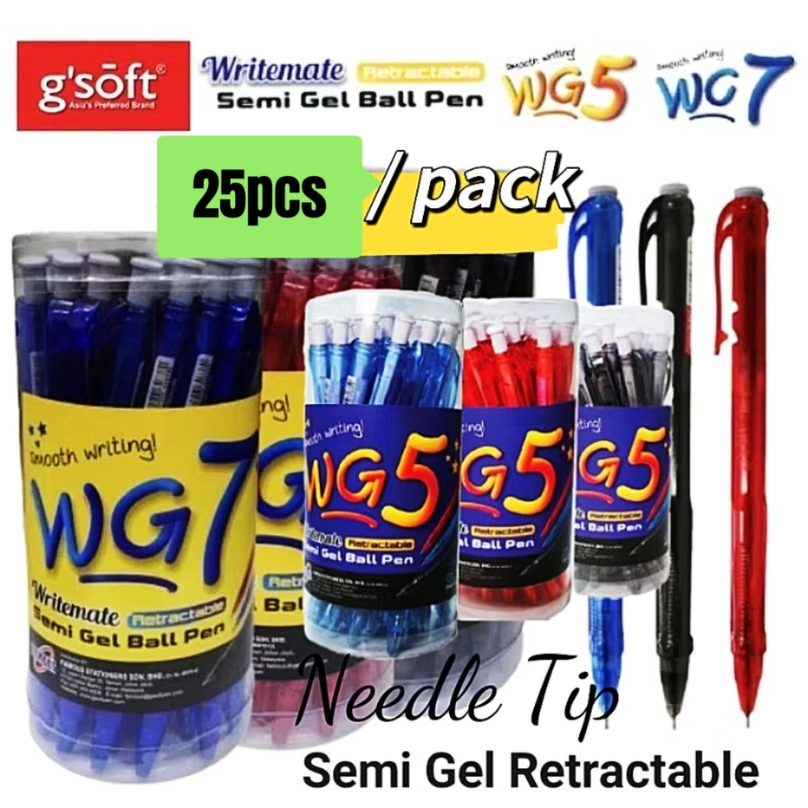 G'soft WG5 /WG7 Semi Gel Ball Pen (0.5mm / 0.7mm) 25pcs/1box | Shopee ...