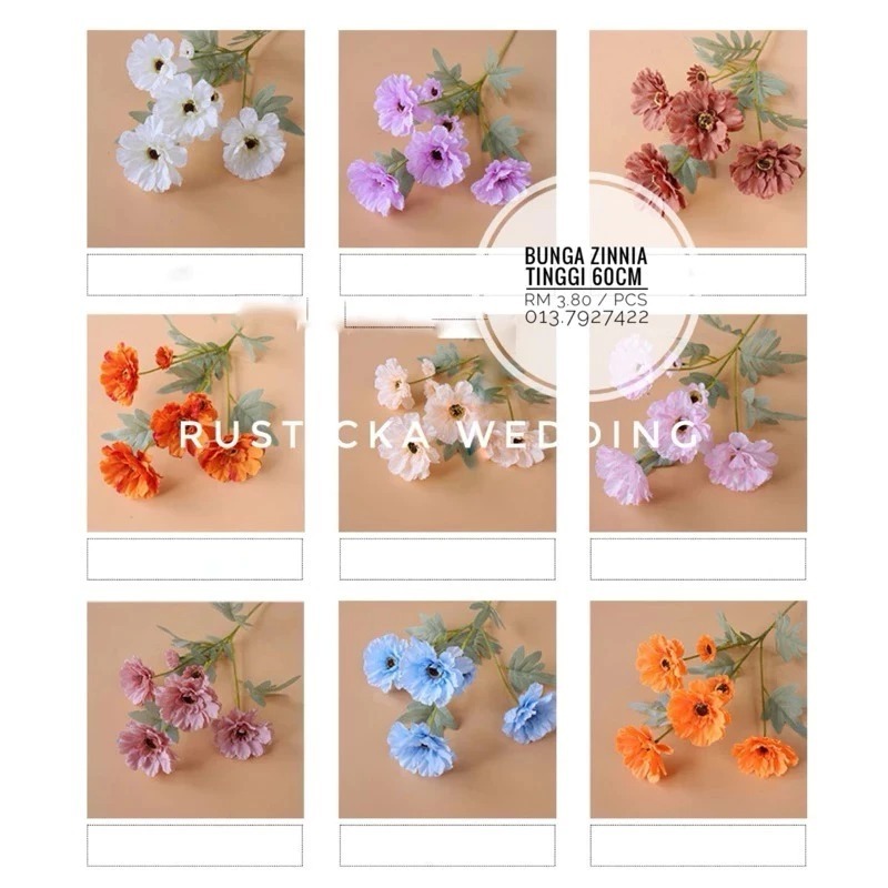 6 Heads Zinnia Flower Artificial Plant Leaves Leaf Daun Hiasan Garland ...
