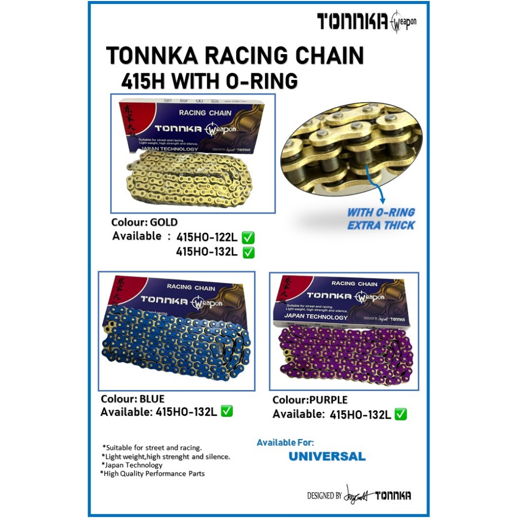 SPROCKET CHAIN TONNKA ORING 415-122 / 415-132 428-132l ORING CHAIN 415 ...