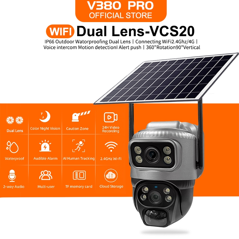 V380 Pro Solar outdoor camera VCS20 Wireless Dual lens Wifi waterproof ...
