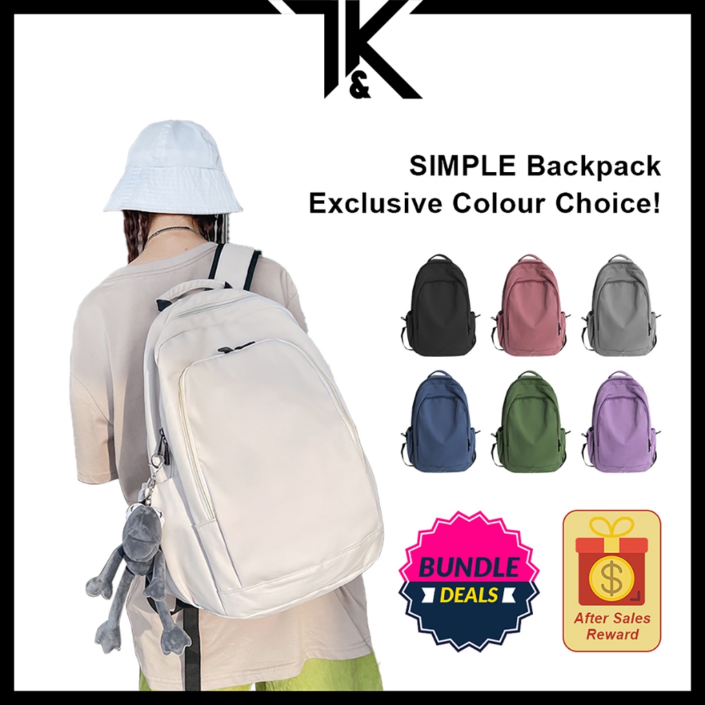 Minimalist Plain Backpack | Beg Galas Belakang Perempuan Fashion | Nylon Backpack Unisex Casual ...
