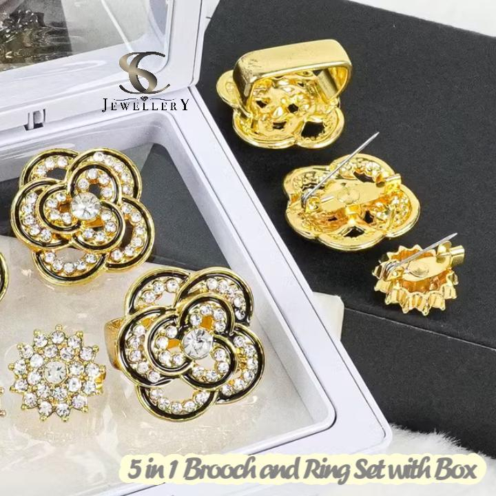 Sc Combo Set Ring Tudung Brooch Pin Tudung 5 In 1 Kerongsang Rhinestone ...