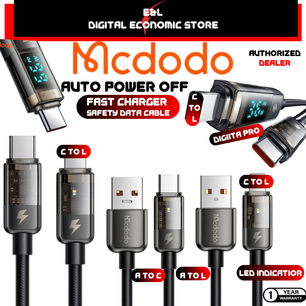 【1Yr Warranty】 MCDODO Auto Power Off L Type C Transparent Data Cable 1.2m 1.8m CA 315 284 314 ...