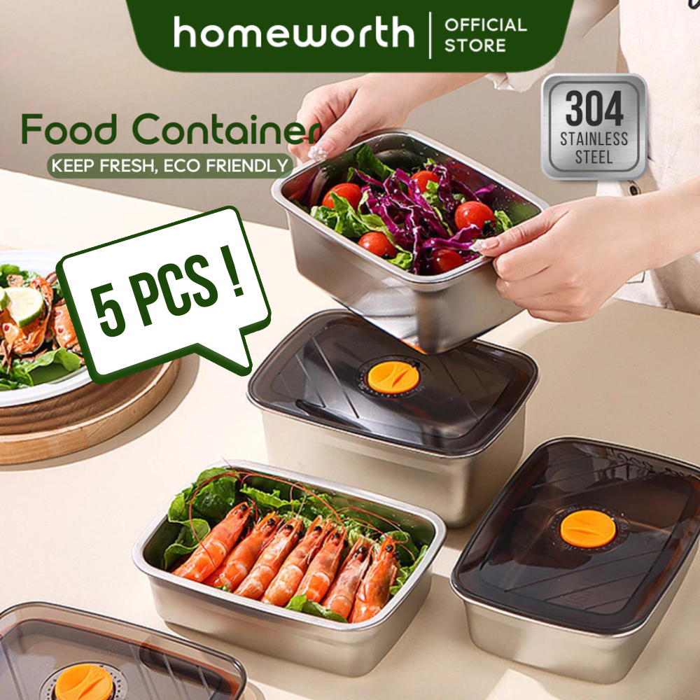 BUNDLE SET Stainless Steel SUS304 5PCS Container Box With Lid Organizer ...